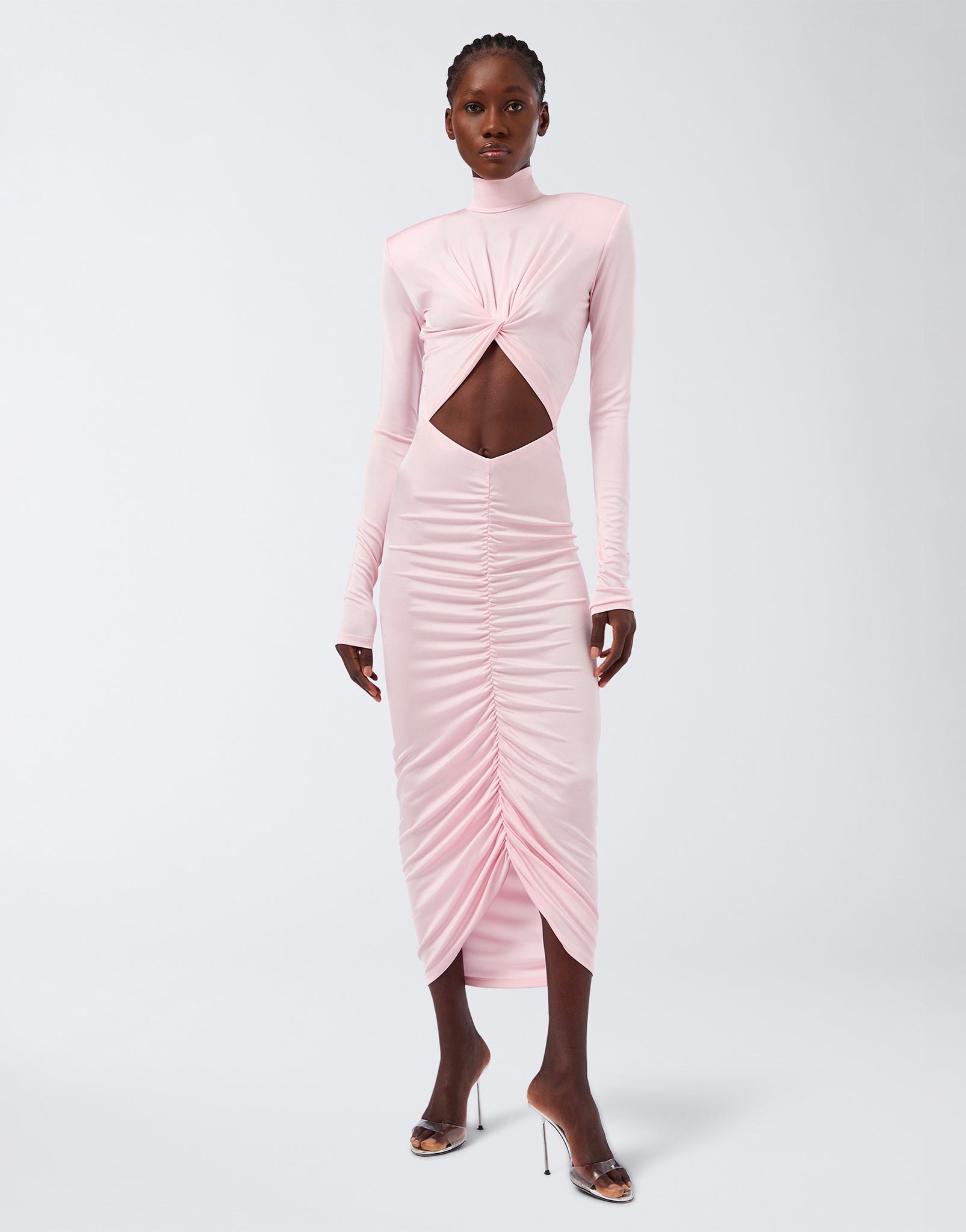 Kim Turtleneck CutOut Midi Dress Pink - The Andamane