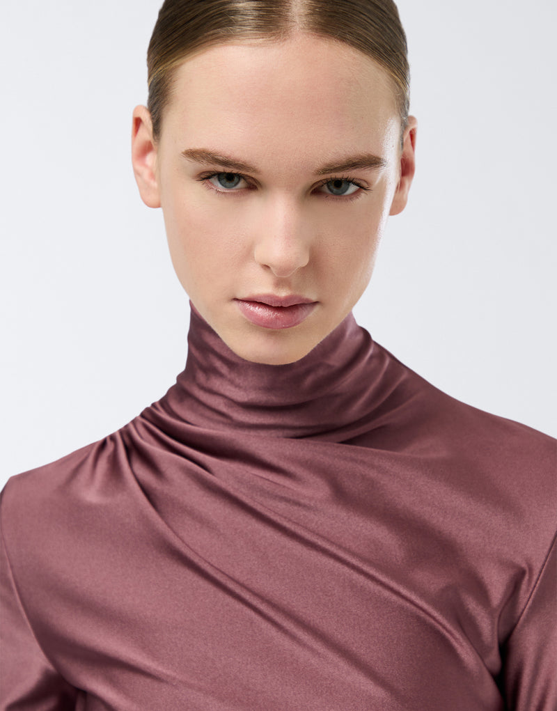 Oleandra Turtleneck Draped Mini Dress Mauve - The Andamane